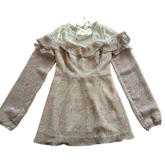 Free People | Dresses | Free People Floral Ruffle Mesh Mini Dress Cream ...